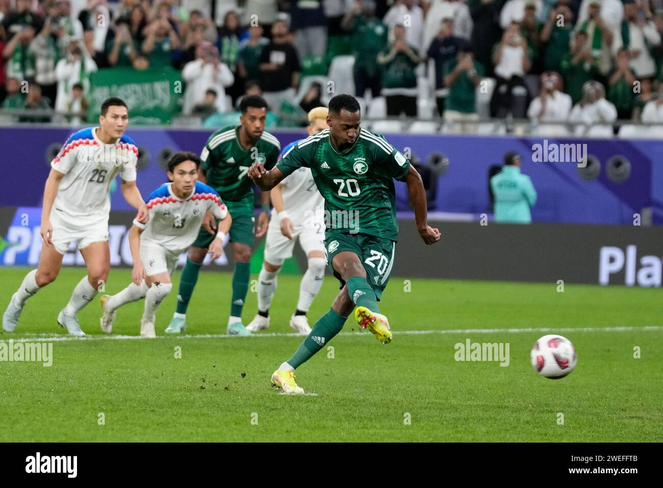 Saudi Arabia's Abdullah Radif fails to score a penalty during the Asian ...