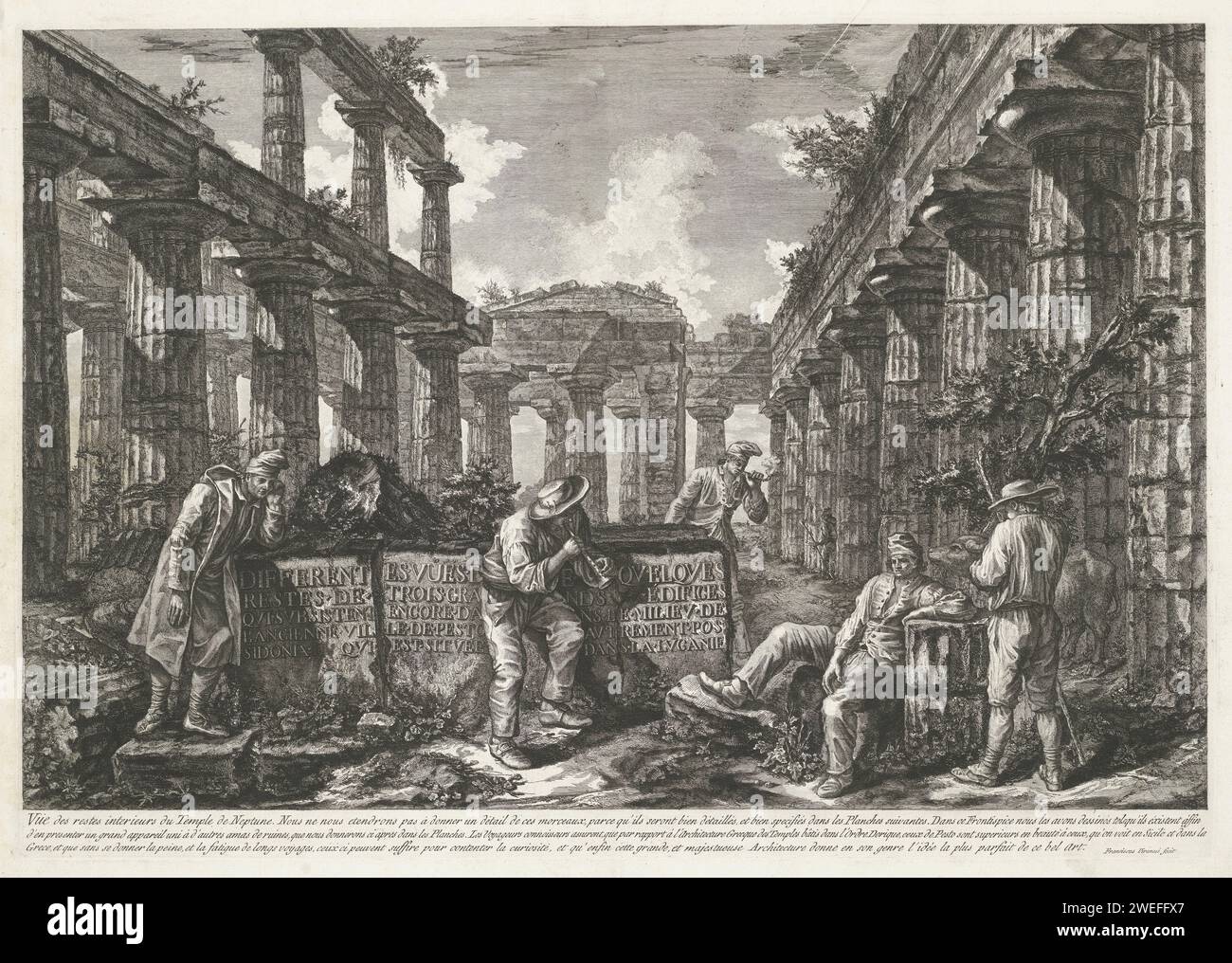 Title print with remains of the temple of Neptunus in Paestum with ...