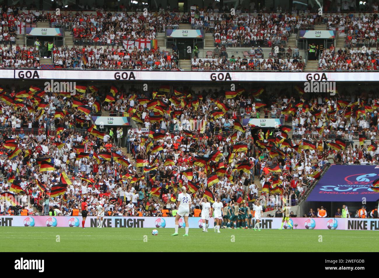 German flags wave in crowd during UEFA Women's Euro Final 2022 England ...