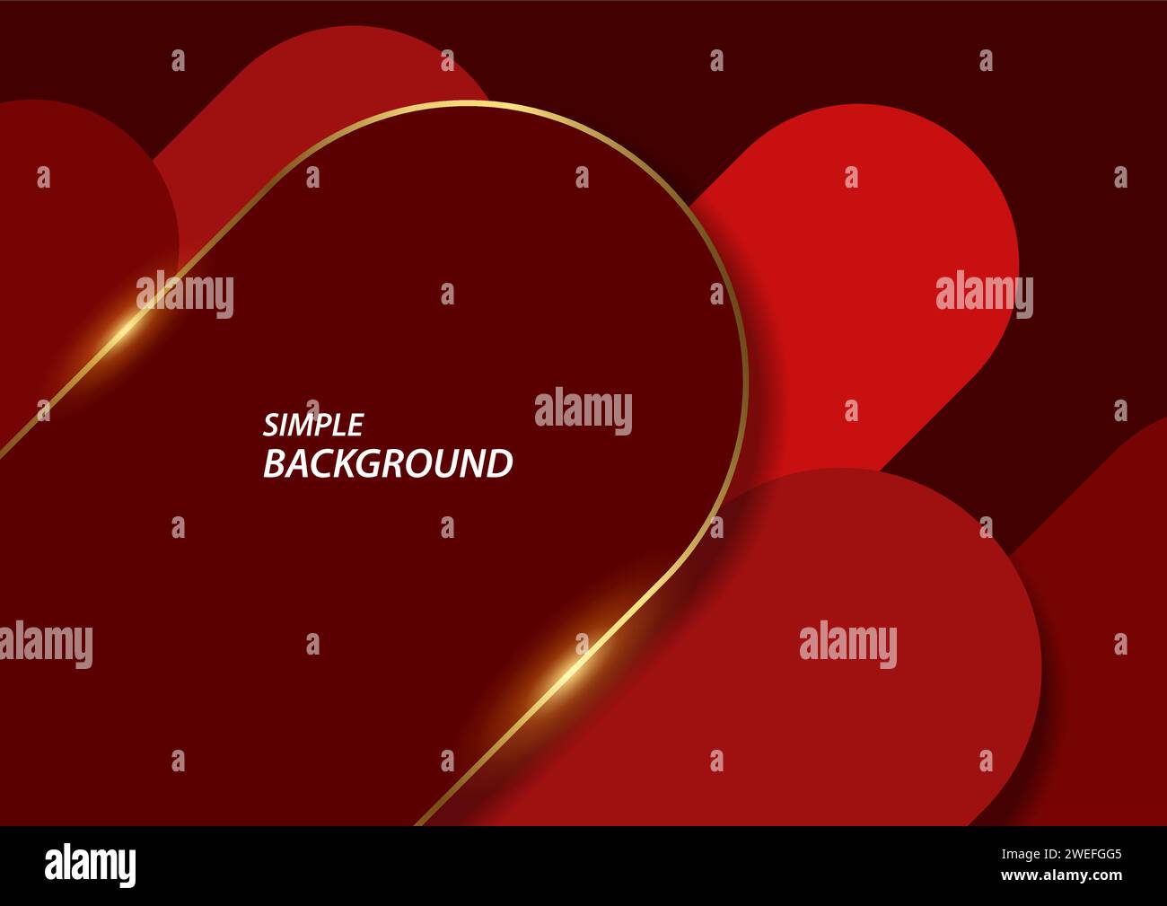 Abstract background of simple red shape and shiny gold line, vector ...