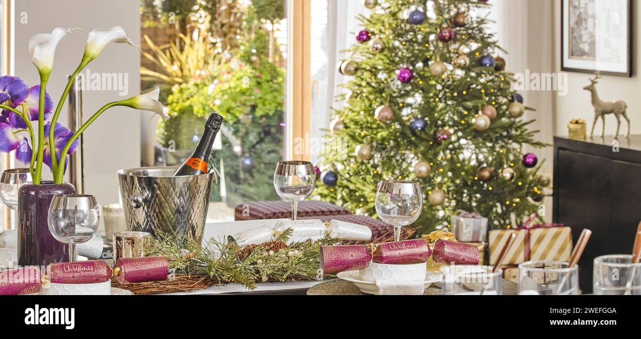Christmas tree and dining table Stock Photo - Alamy