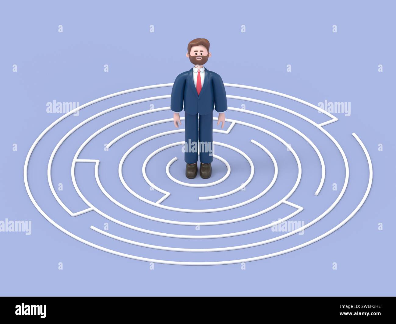 3D illustration of businessman standing in the center of a maze.artwork ...