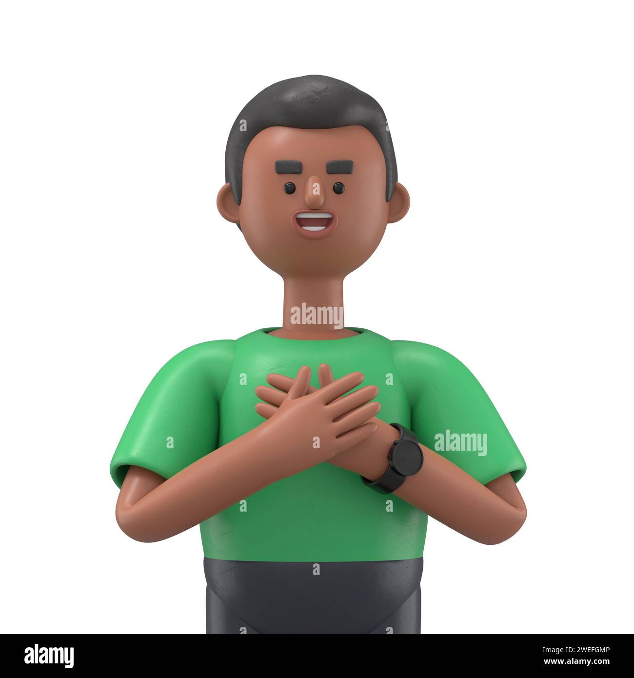 Grateful people smiling with hands on chest.3D illustration of ...