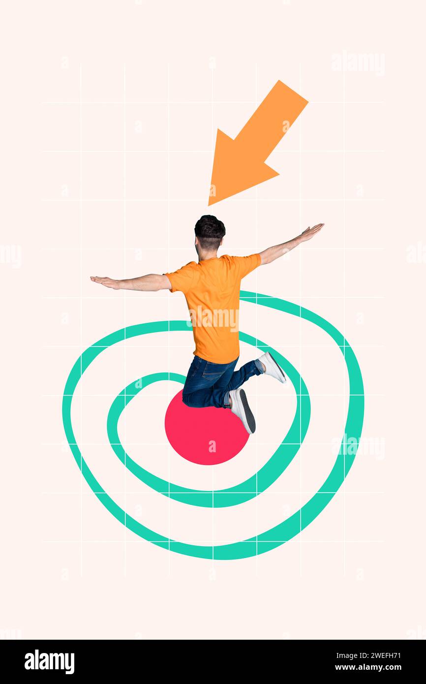 Cartoon comics sketch collage picture of happy funny guy flying jumping ...