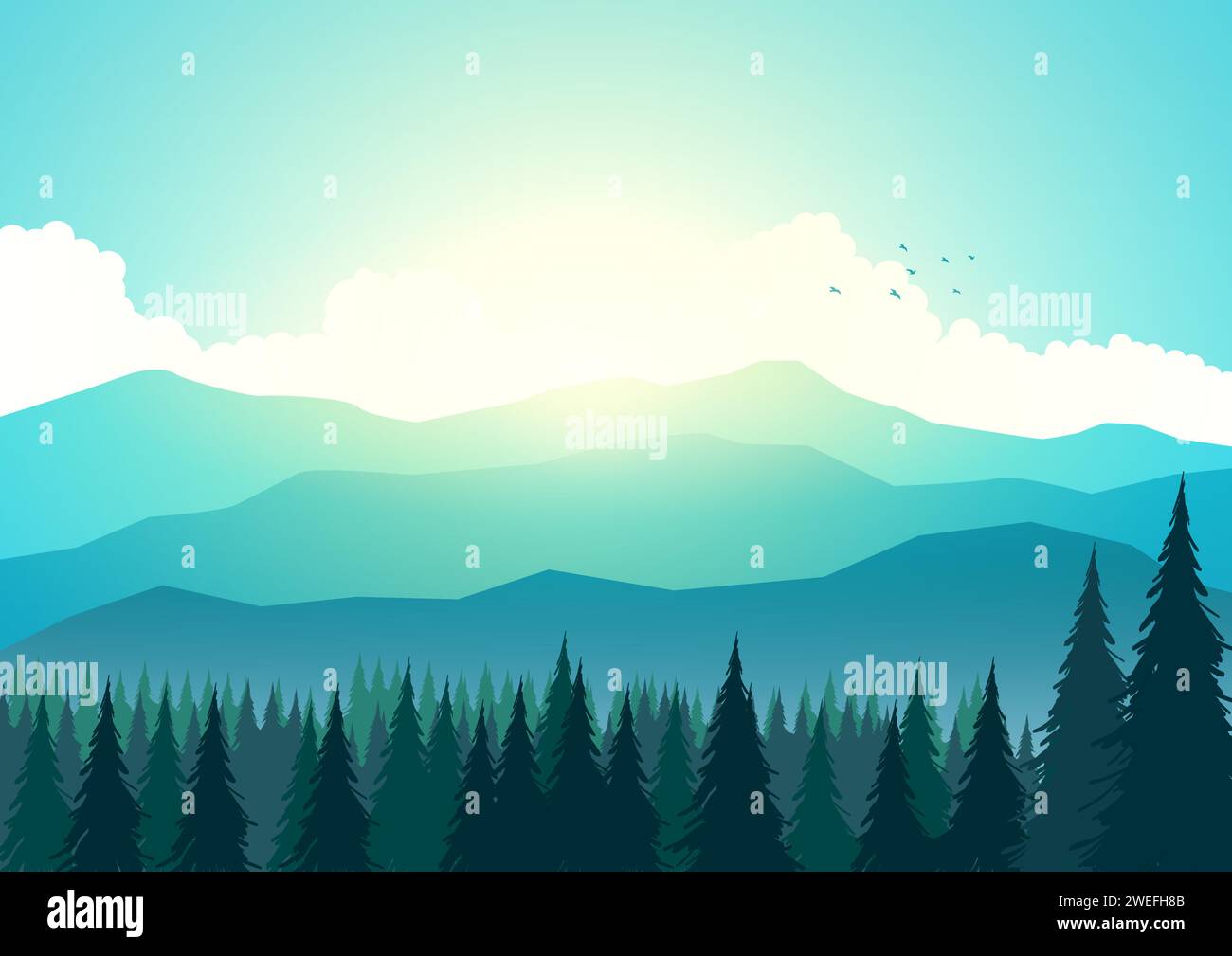 Vector illustration of sunrise at the mountain Stock Vector Image & Art - Alamy