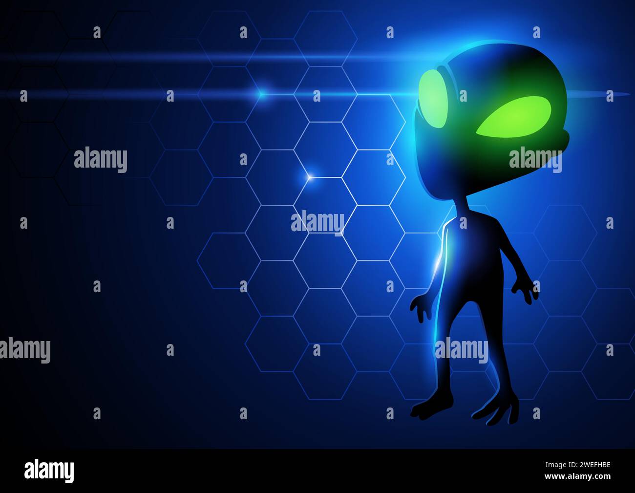 Vector illustration of a humanoid alien on futuristic background Stock ...