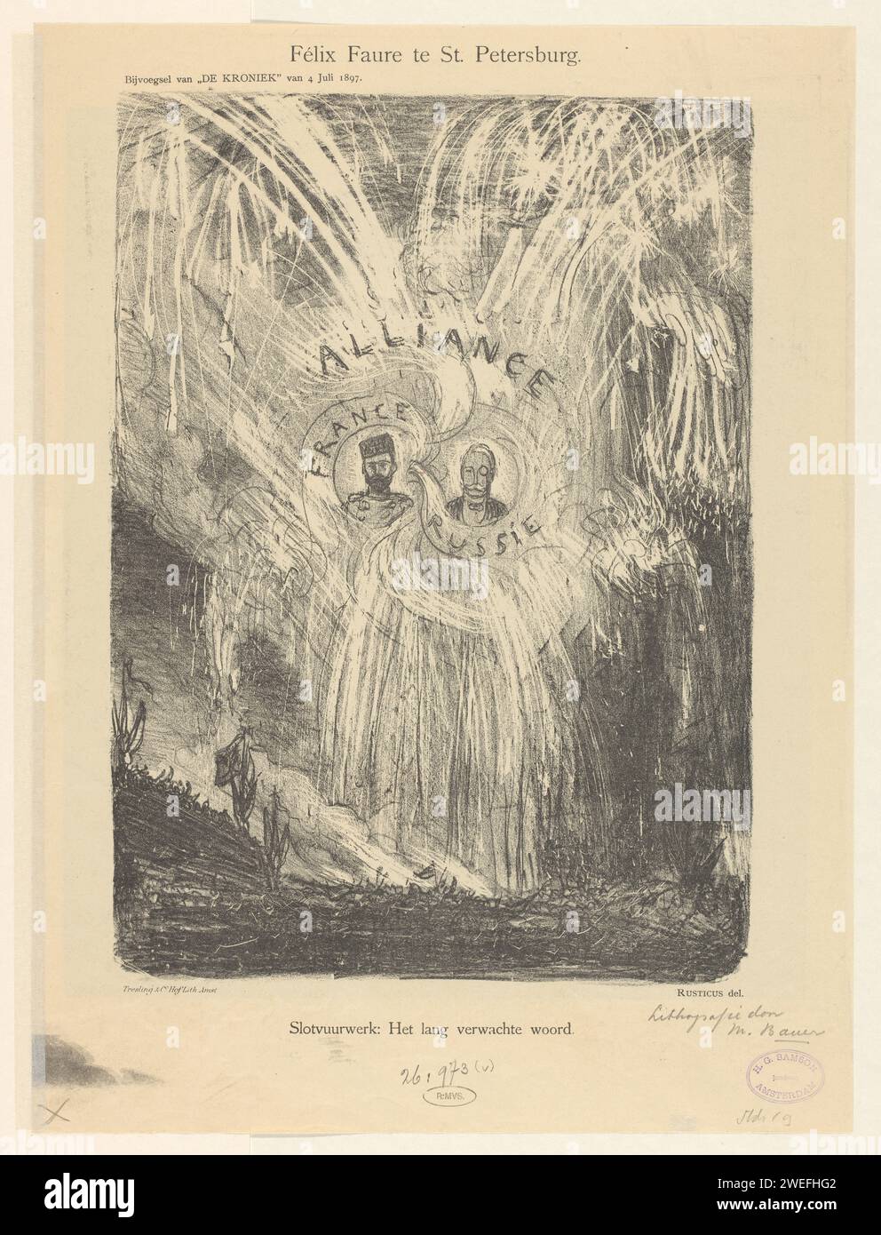 Cartoon on the Russian-French Alliance, Marius Bauer, 1897 print French ...
