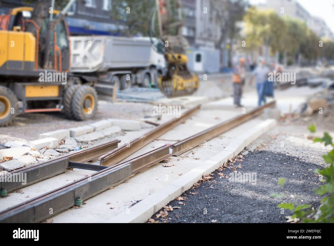 reconstruction of tram city transportation system Stock Photo - Alamy