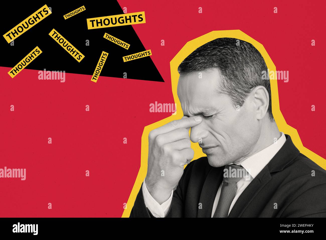 Collage image of minded elegant black white effect man contemplate ...