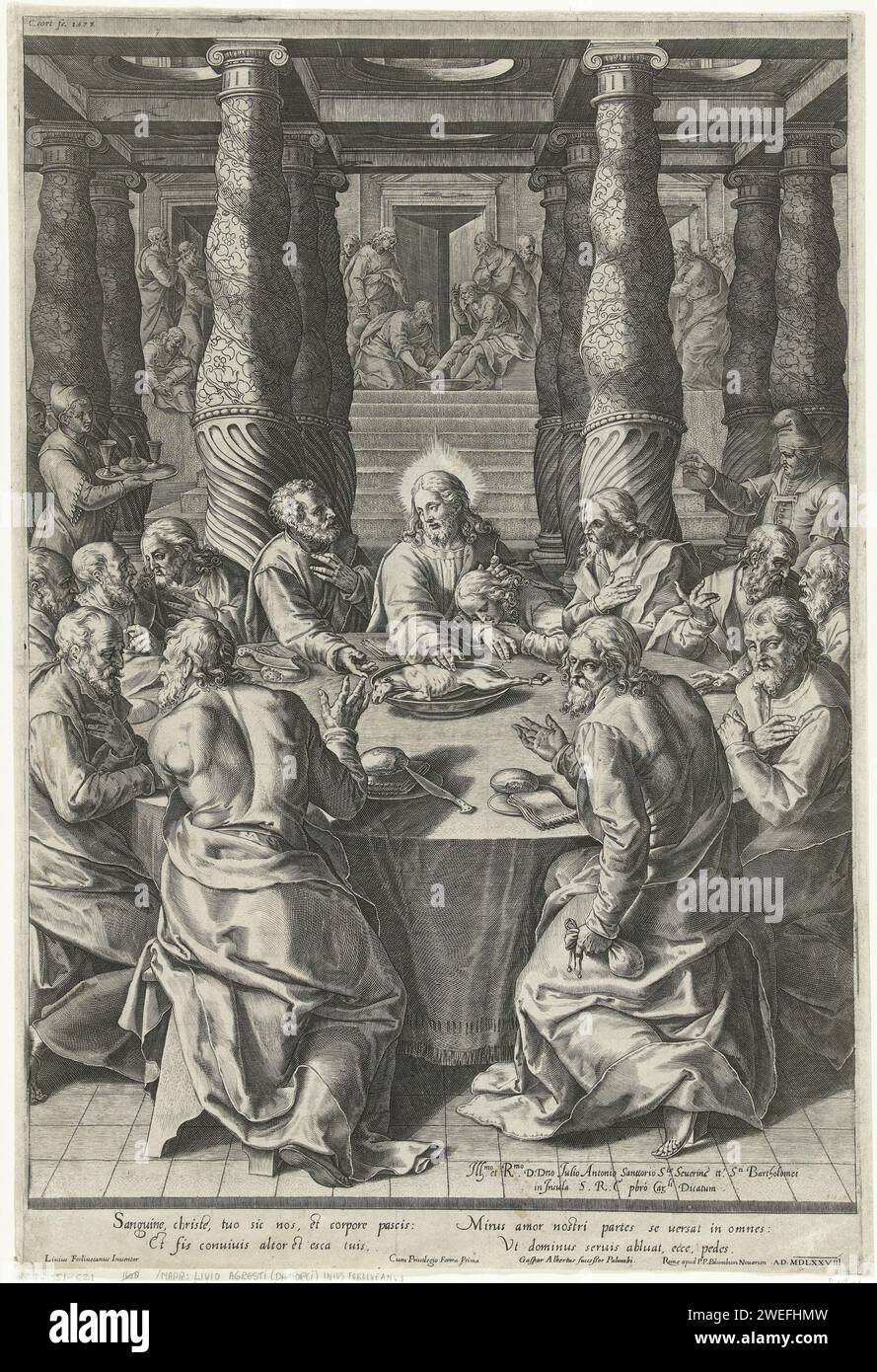 Last Supper, in or after 1578 - c. 1600 print In a room with twisted ...