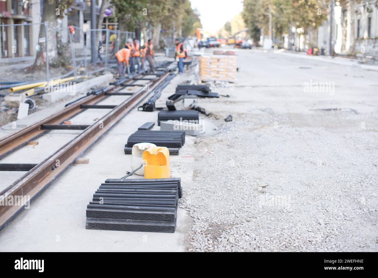 reconstruction of city tram transportation system Stock Photo - Alamy