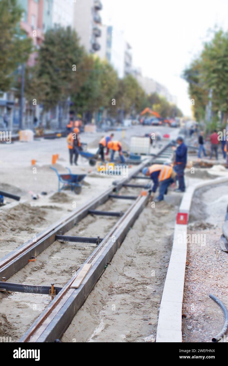 reconstruction of tram city transportation system Stock Photo - Alamy