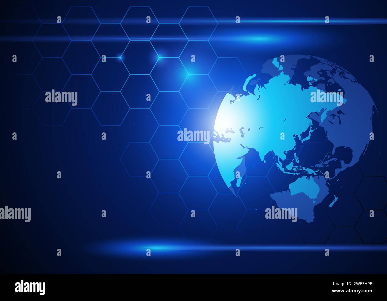 Modern vector background of world globe with light speed and connected ...