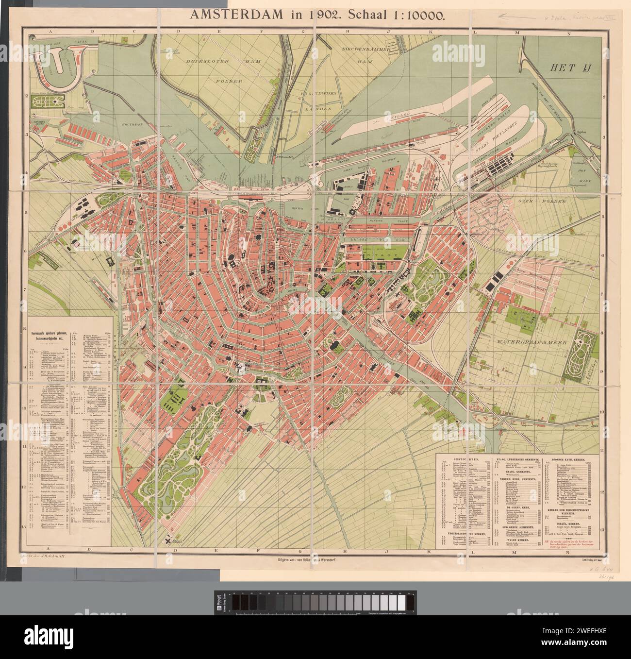 Map of Amsterdam, 1902, Anonymous, After Johan Herman Schmüll, 1902 print Amsterdam paper. linen ...