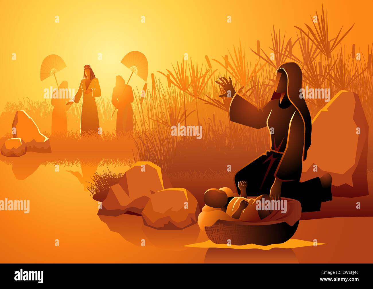 Biblical vector illustration series, Jochebed put Moses in the Nile ...