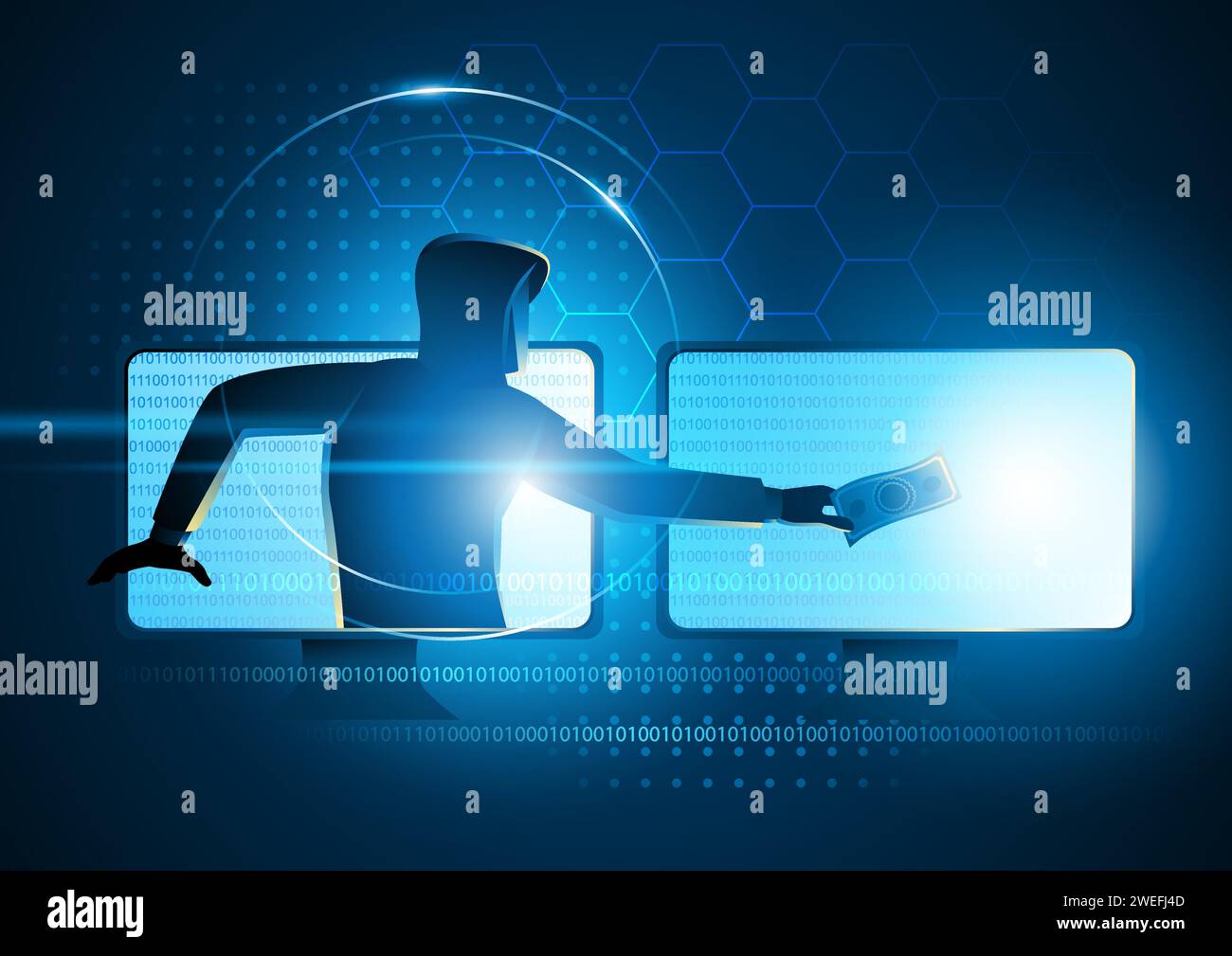 Vector Illustration Of A Scammer Stealing Money Concept Of Cyber Crime Malware Virus And