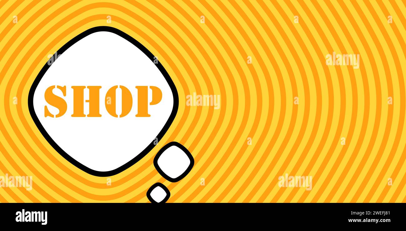 Speech bubble with Shop text. Boom retro comic style. Pop art style ...