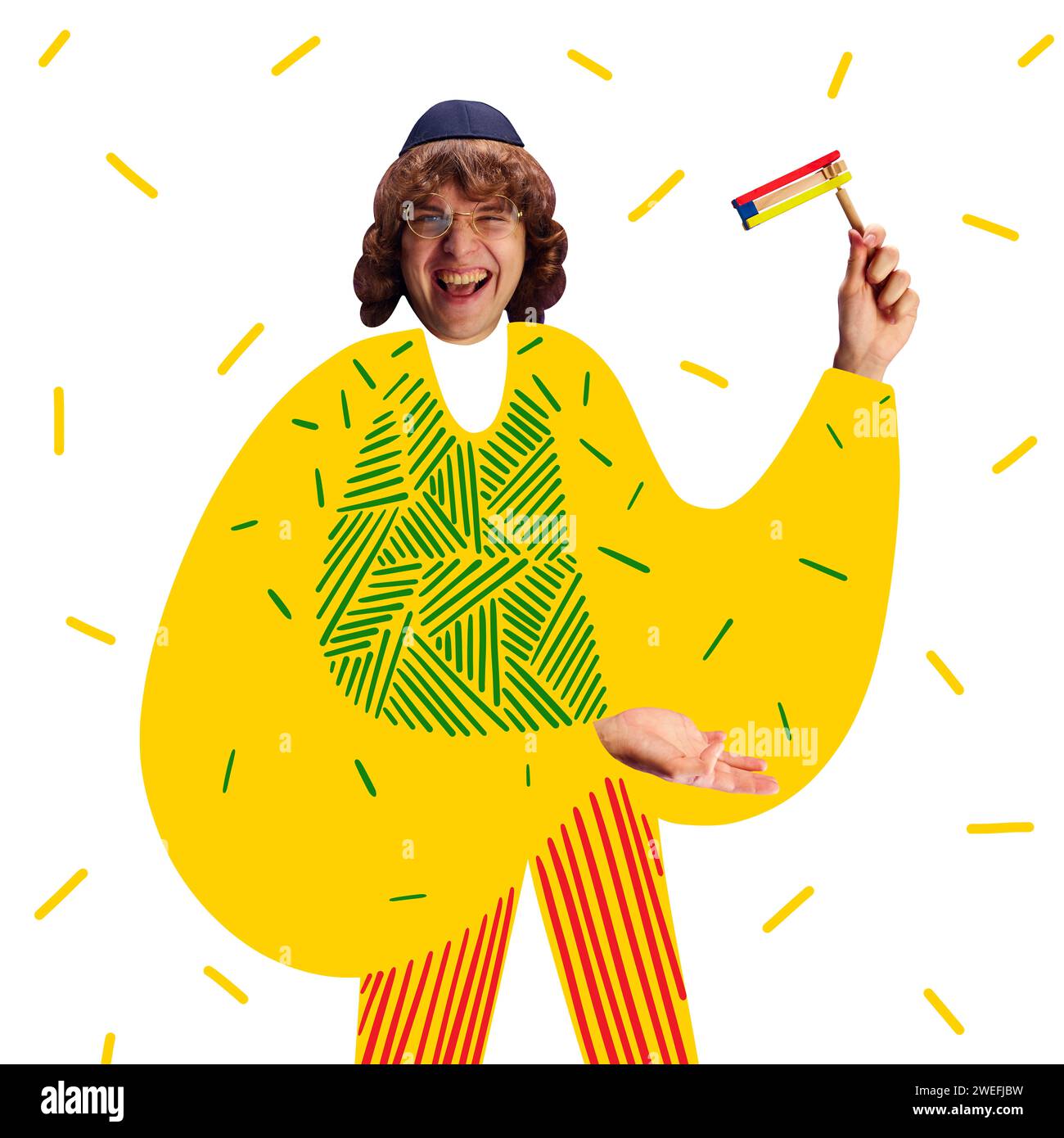 Modern aesthetic artwork. Jewish man expressing joyful in vibrant ...