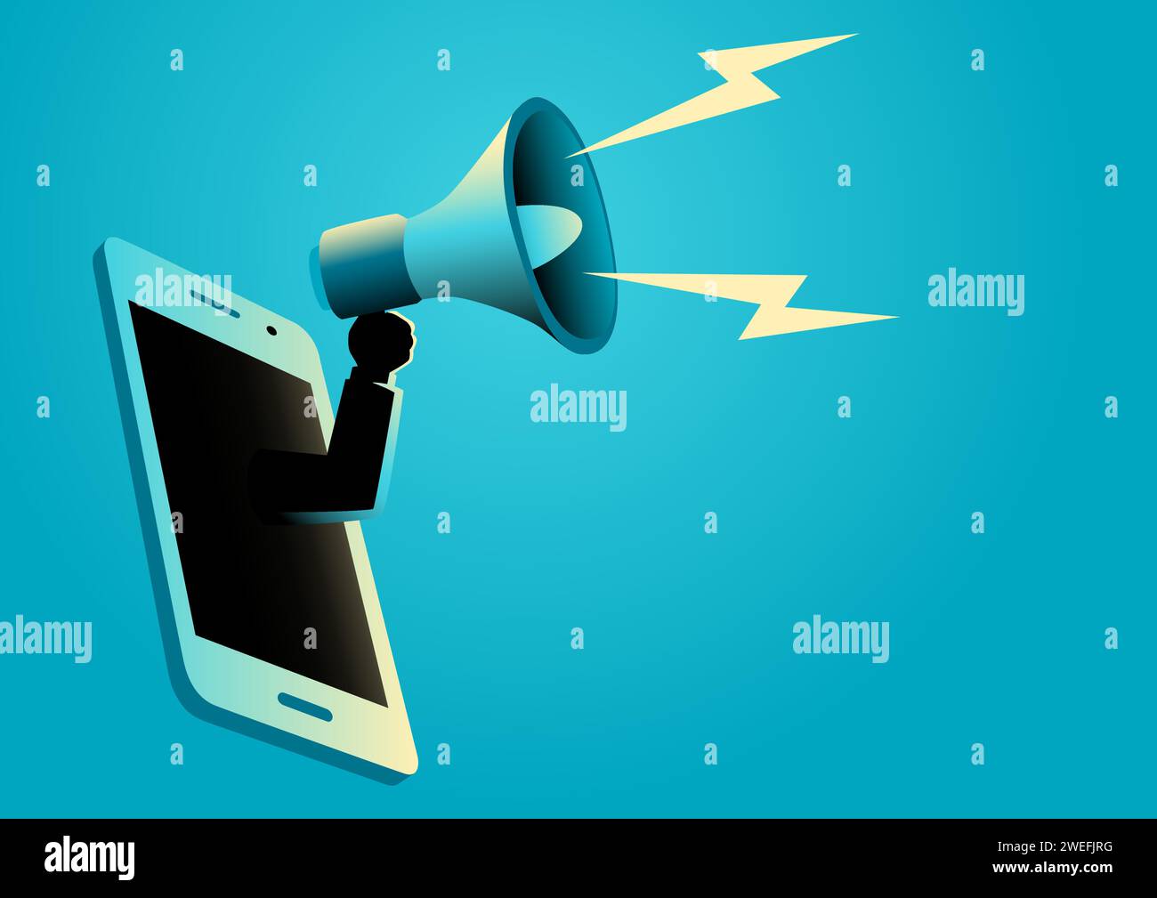 Business concept illustration of a hand holding a megaphone coming ...