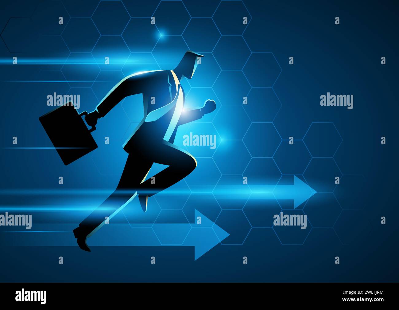 Silhouette illustration of a businessman running with briefcase with ...
