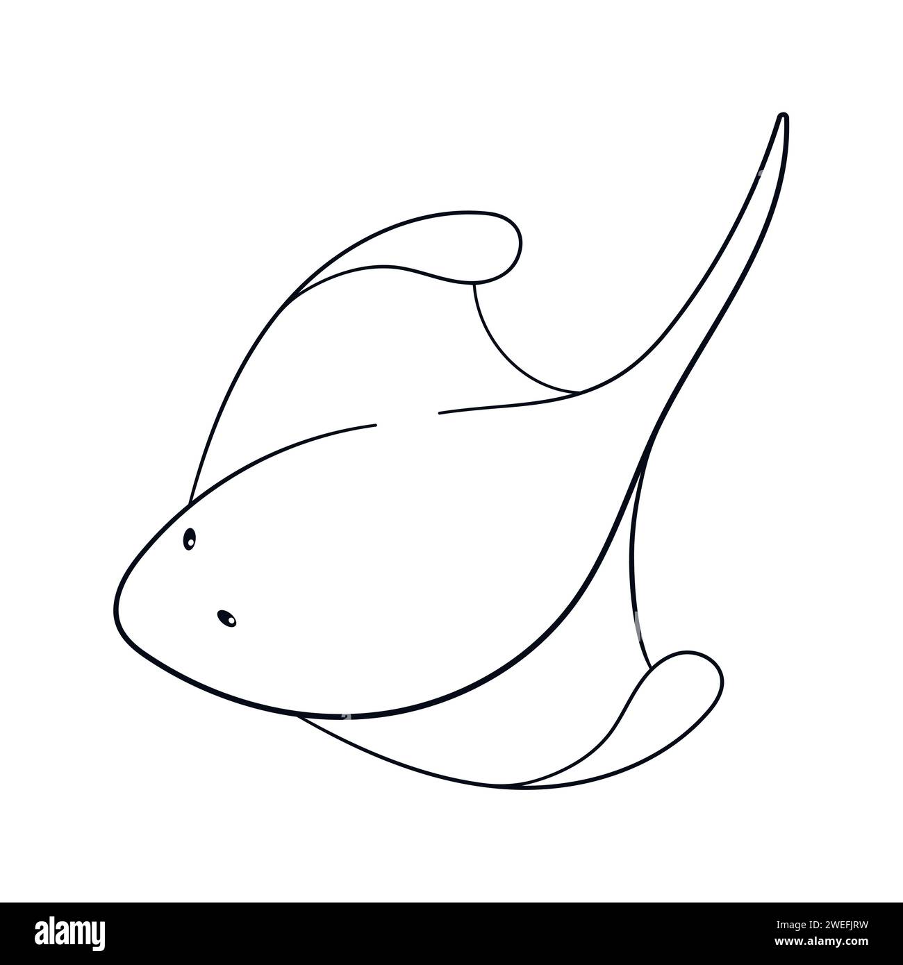 Simple illustration of stingray fish in line art style. Vector ...