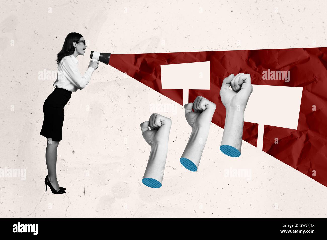 Creative abstract template graphics collage image of lady leader ...