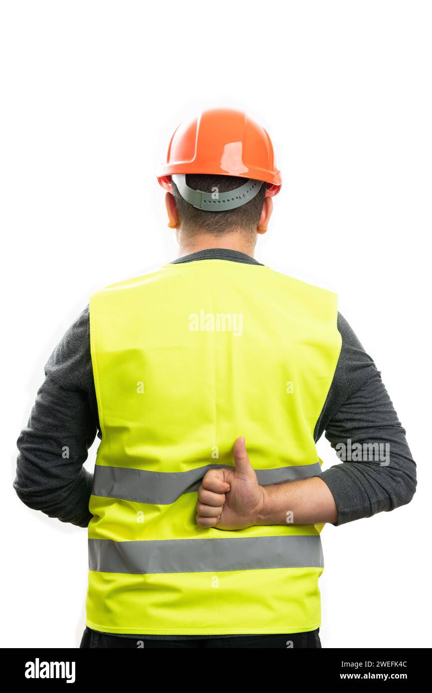 Disappointed construction worker showing thumb hi-res stock photography ...