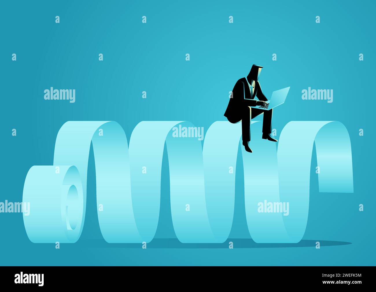 Business concept vector illustration of a businessman sitting on paper ...