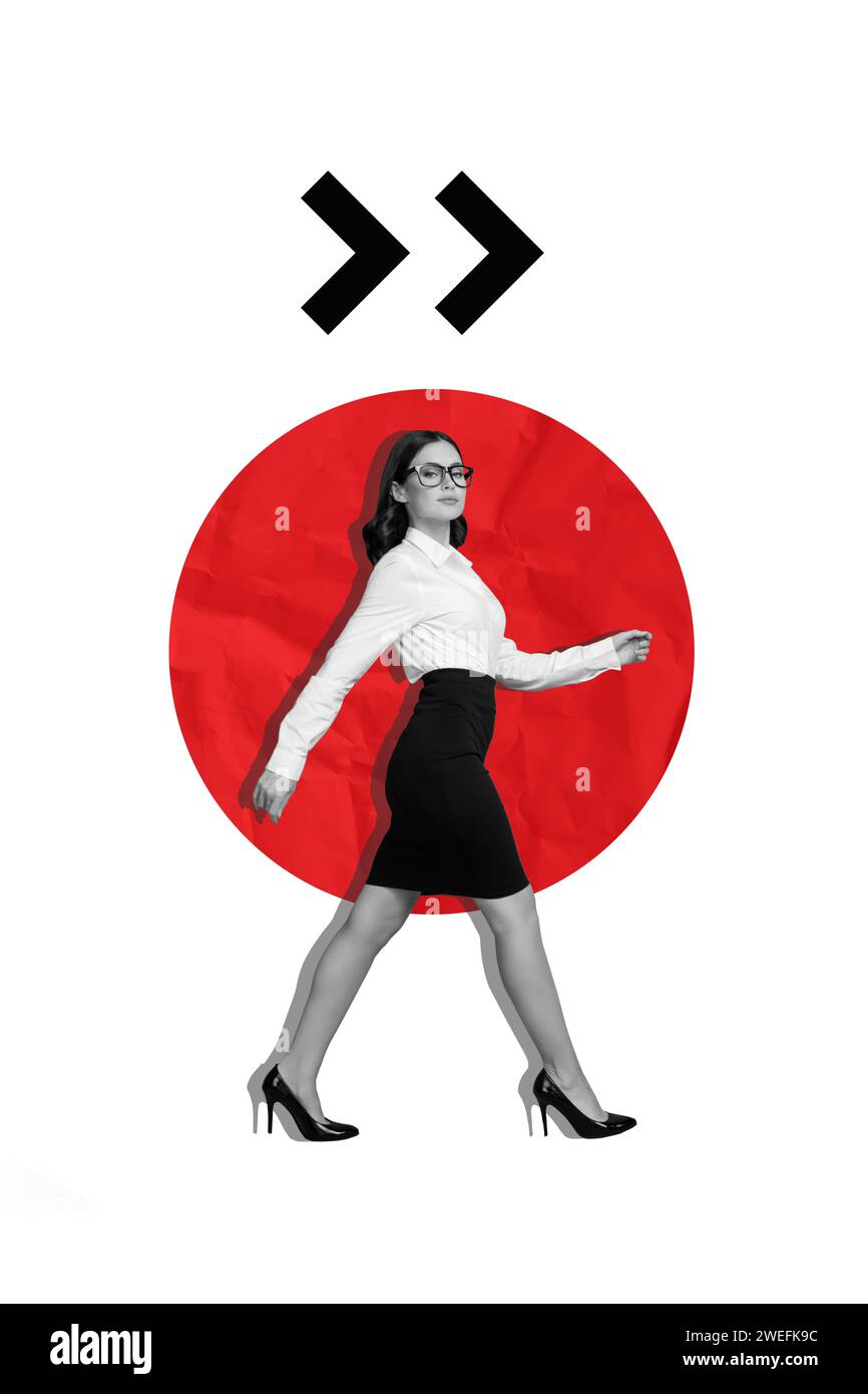 Vertical creative collage picture young walking confident businesswoman ...