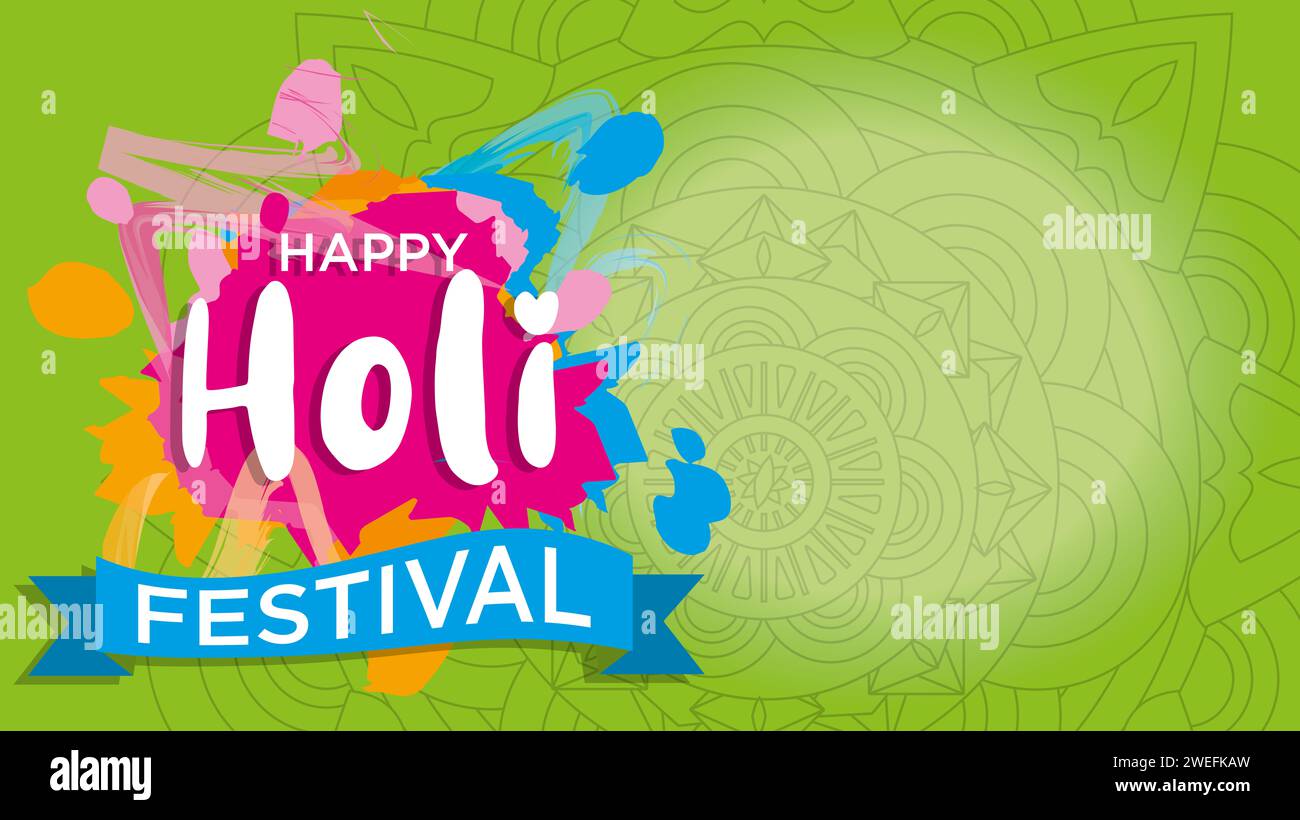 Horizontal invitation on green background with mandala to holi festival ...