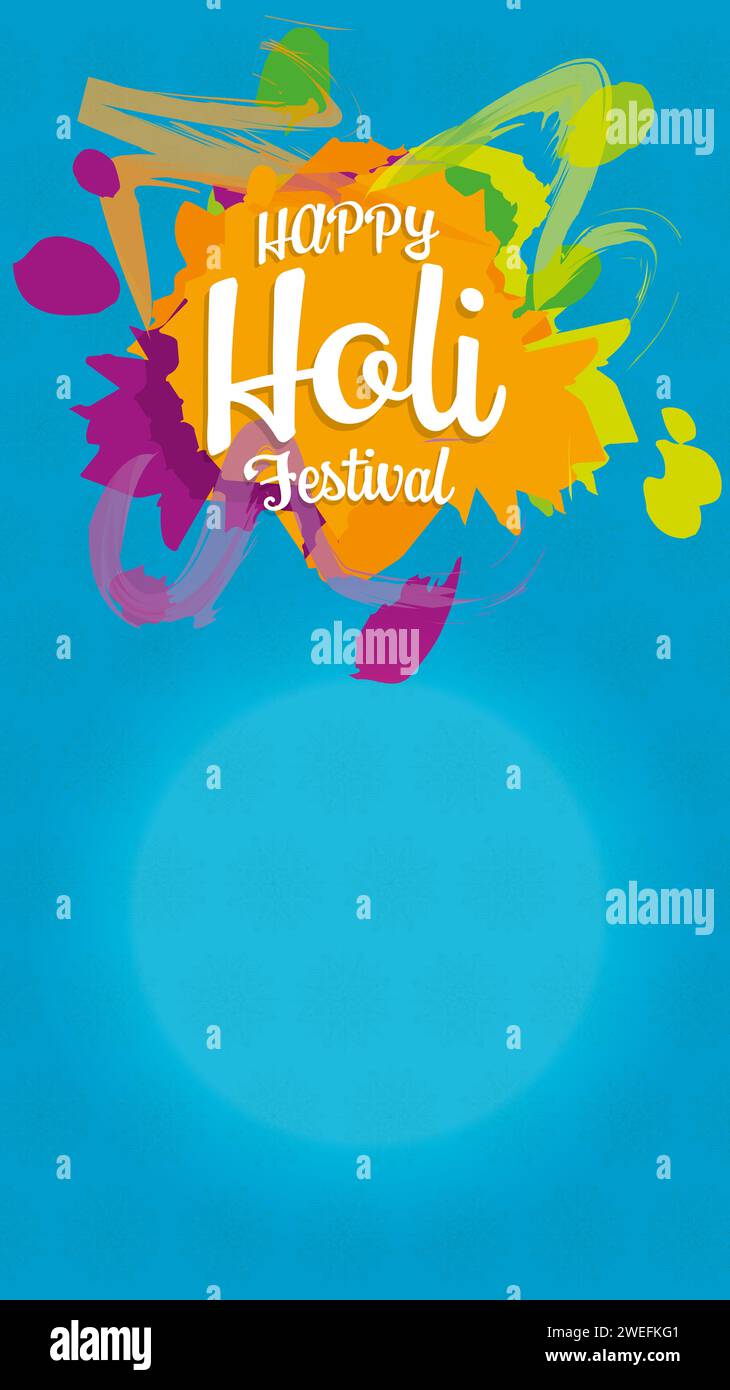 Happy holi festival vertical banner vector poster, light blue ...