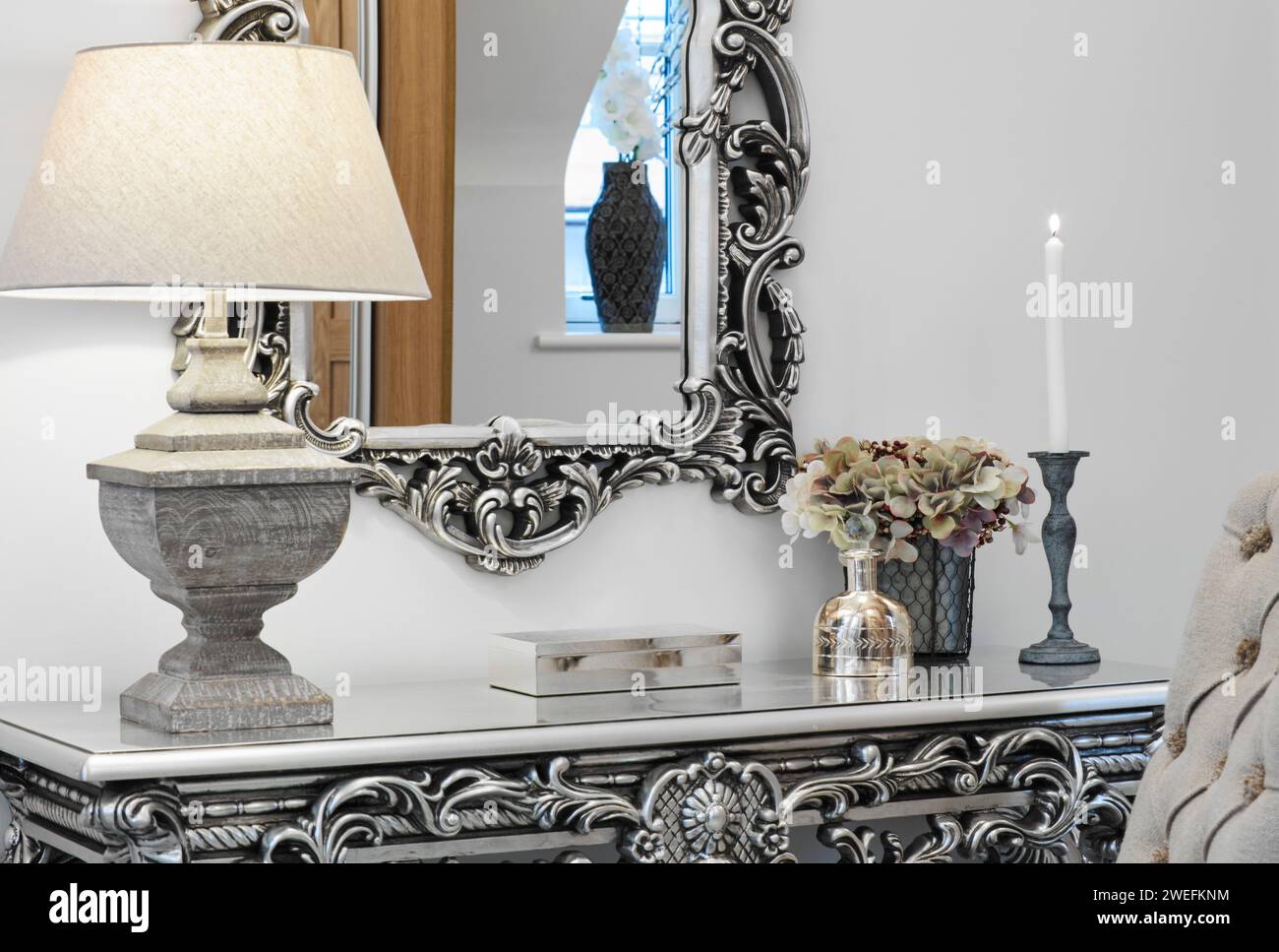 Dressing table with lamp Stock Photo - Alamy