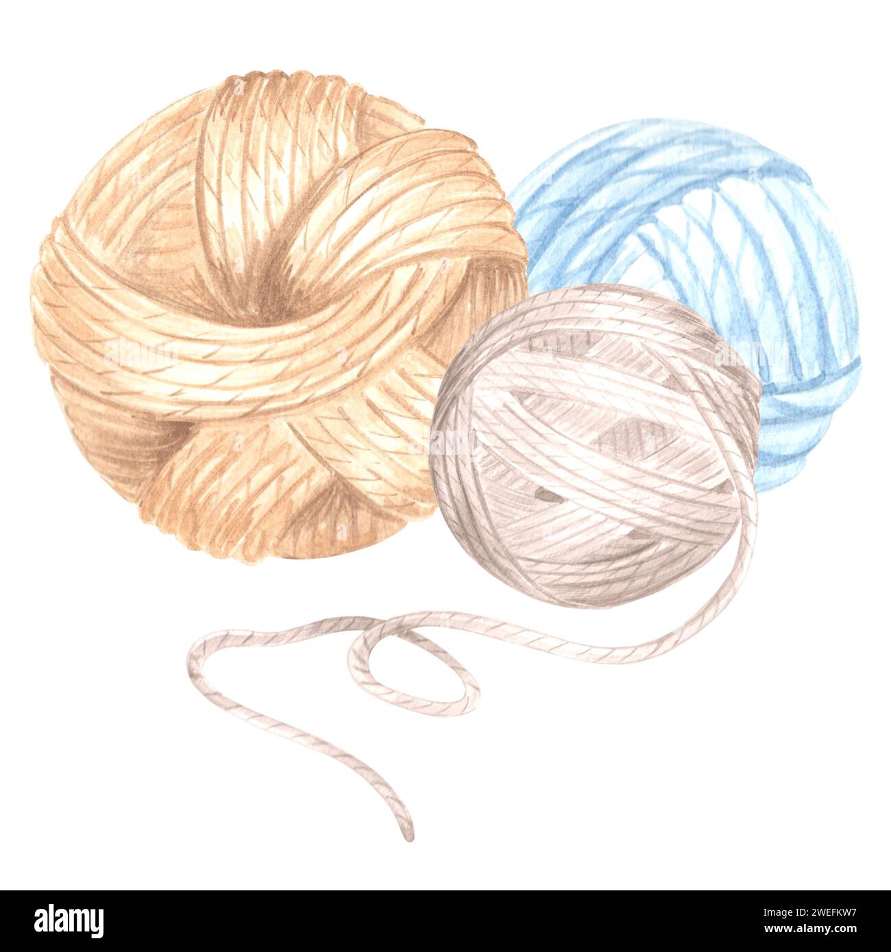 Watercolor three tangles of threads, wool knitting yarn. Template ...