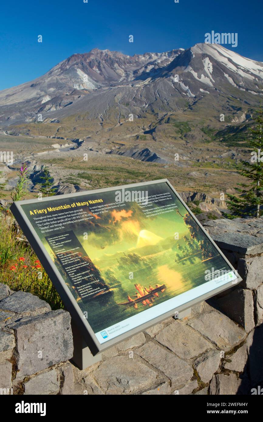 Mt St Helens view with interpretive board from Loowit Viewpoint, Spirit ...