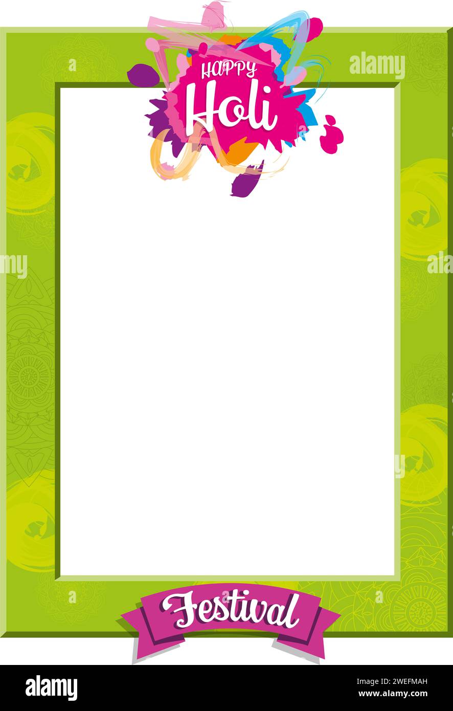 frame for selfie photos of happy holi festival green color, vector ...