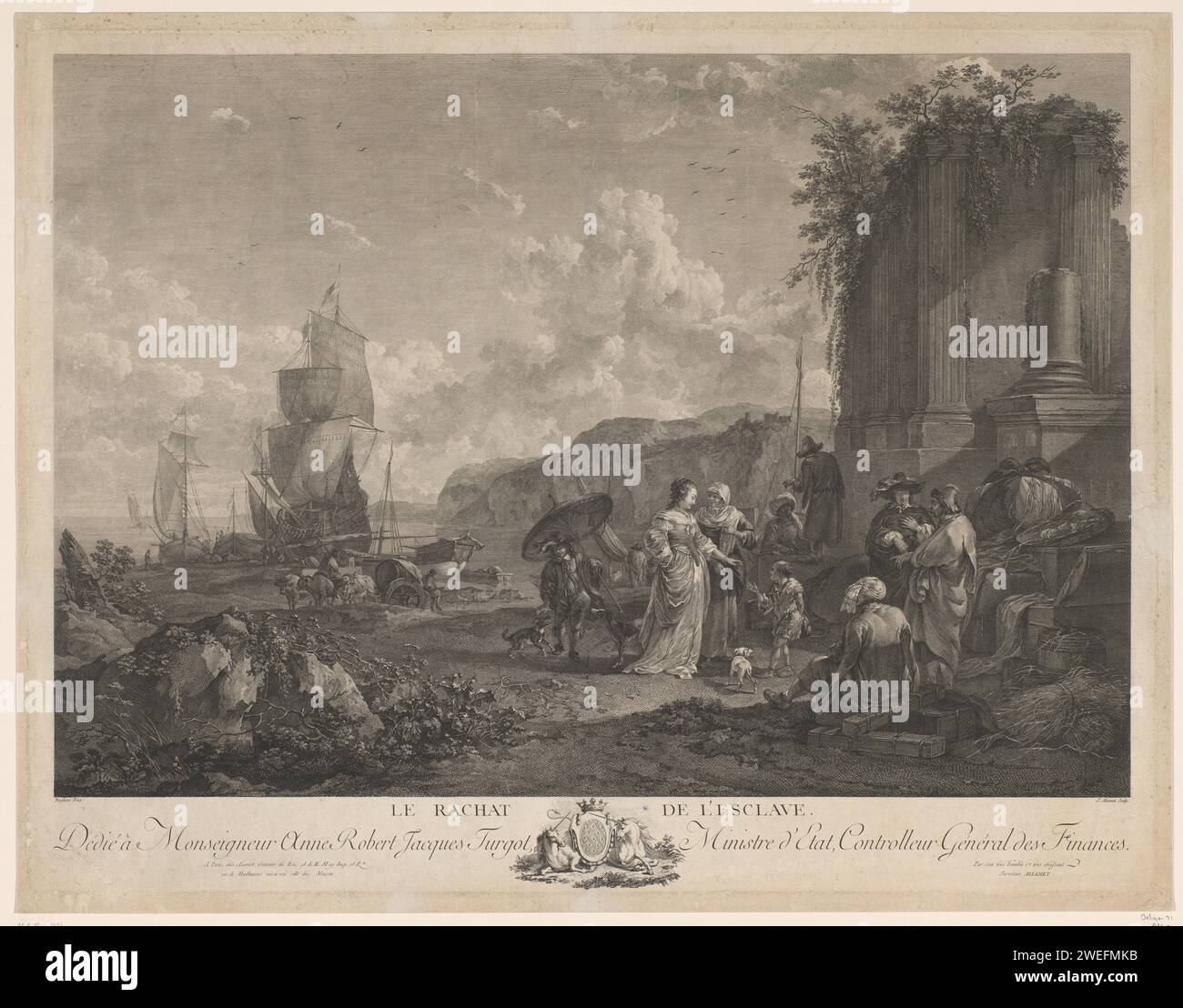 Relocation of a slave made in a landscape with ruin, Jacques Aliamet ...