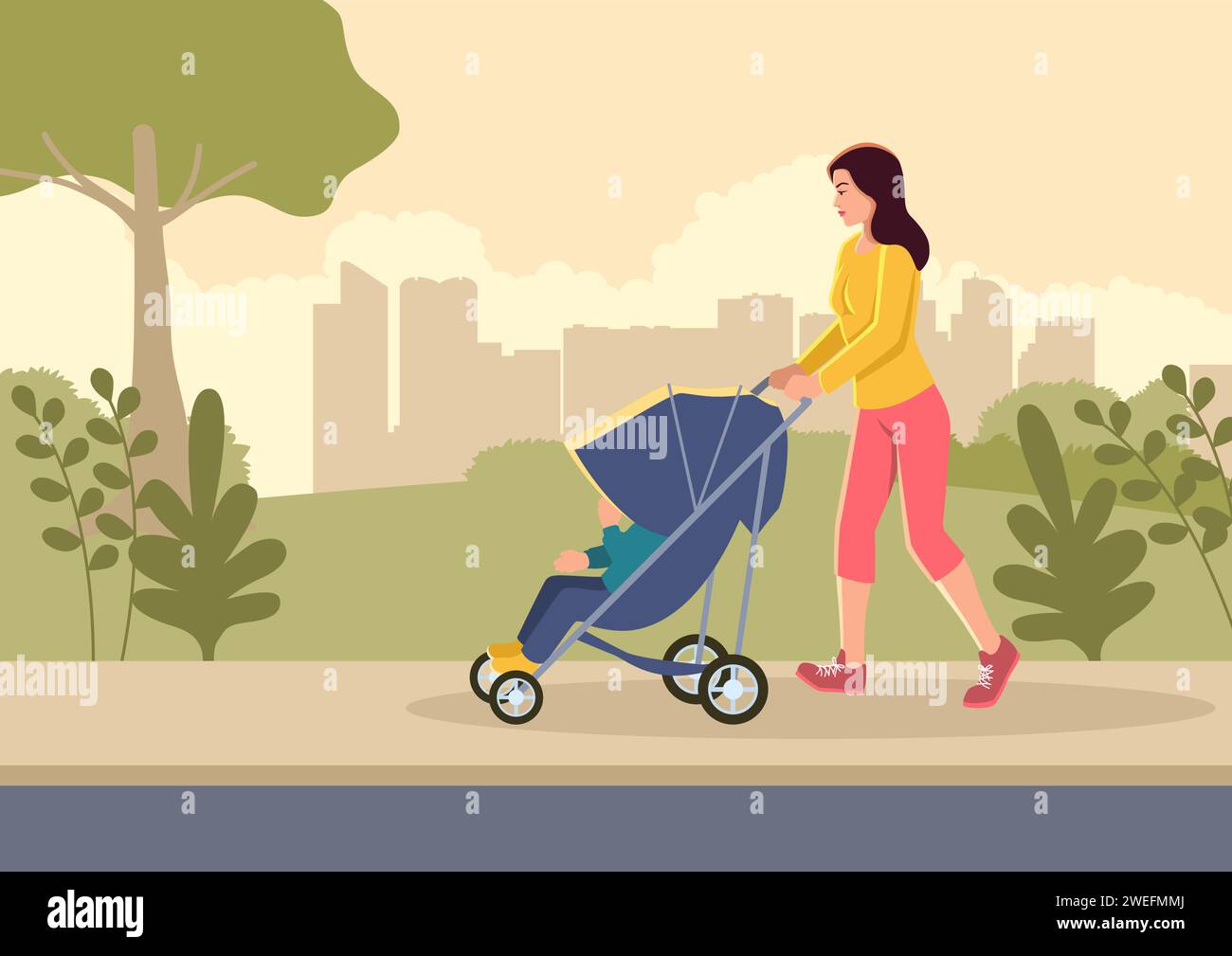Simple flat vector illustration of a mother with her child on the ...