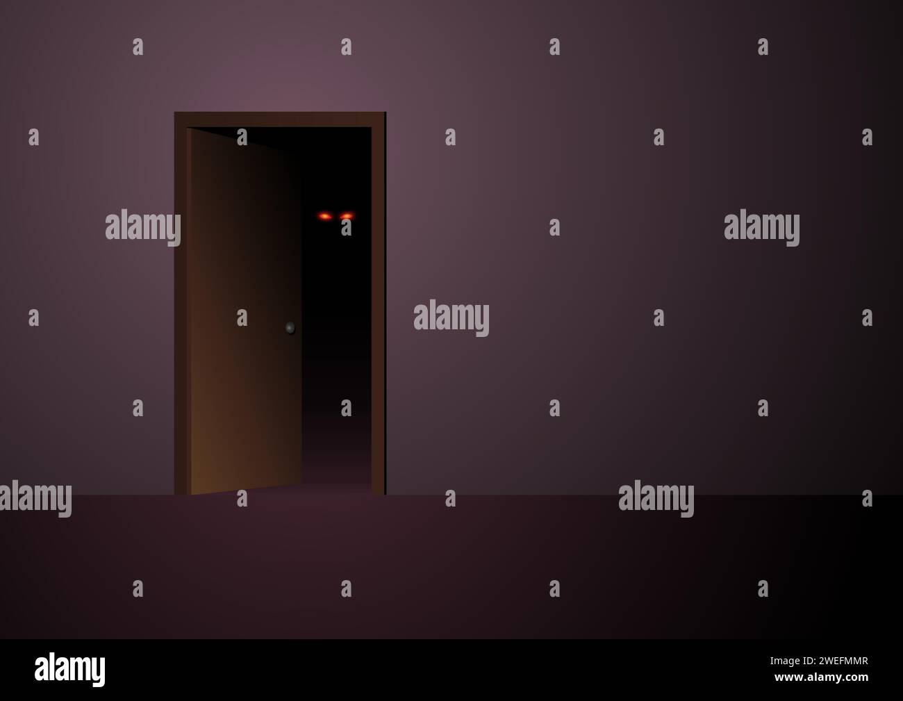 Vector illustration of scary evil eyes lurking from a dark room ...