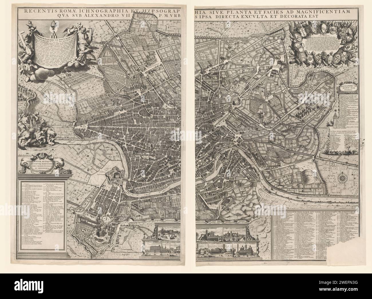 Map of Rome, Anonymous, 1721 - 1774 print Map of Rome, consisting of two parts. Under a bet with ...