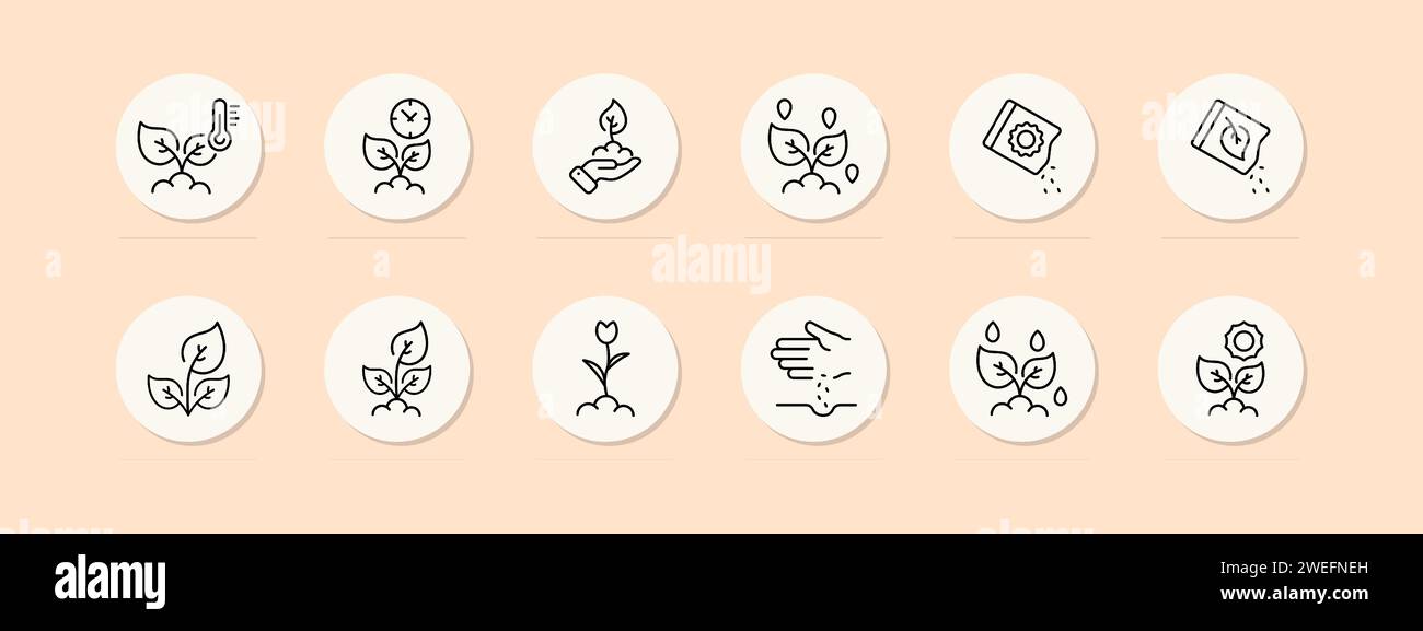 Sprout set line icon. Earth, plant, grass, tree, flower, shoot, stem ...