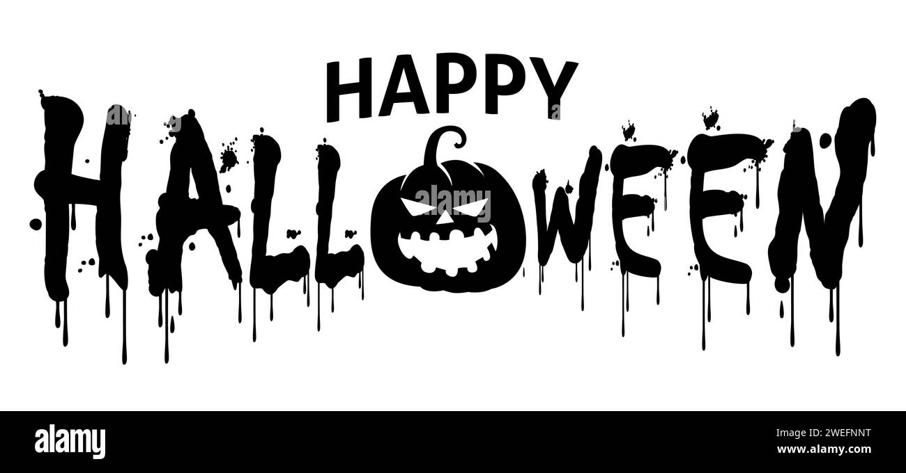 Simple flat vector illustration of Happy Halloween text for banner and ...