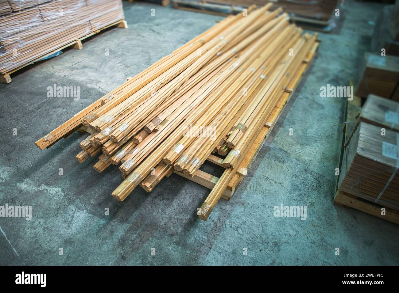 wooden battens in wood processing factory Stock Photo - Alamy