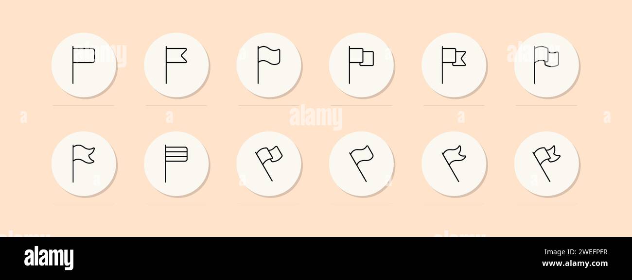 Flag set line icon. Coat of arms, country, anthem, banner, symbol, wind ...