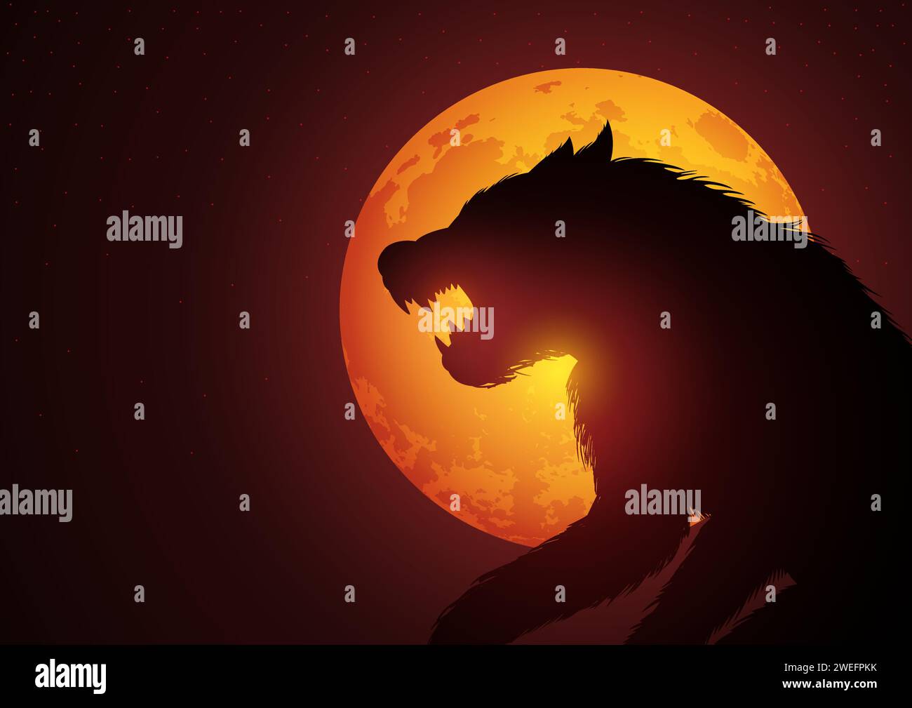 Werewolf lurking in the night during full moon, vector illustration ...