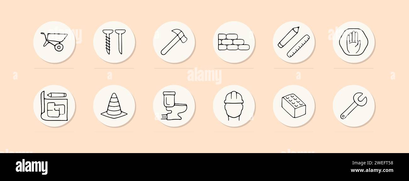 Construction set line icon. Foreman, repair, building, brick, crane ...