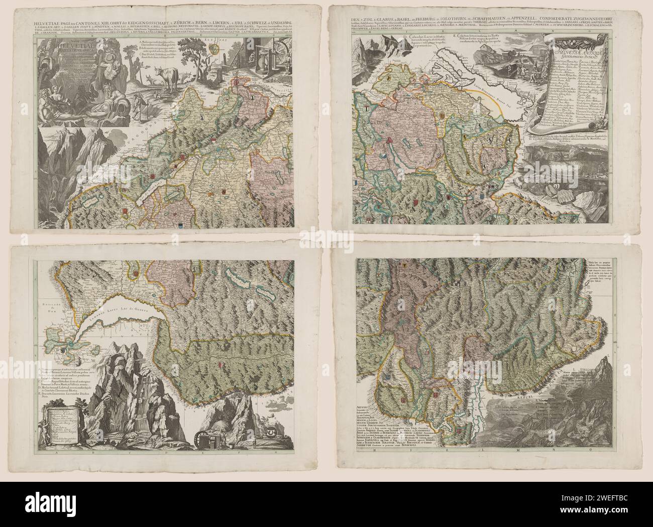 Four -part map of Switzerland, Emanuel Schalch, after Johann Melchior ...