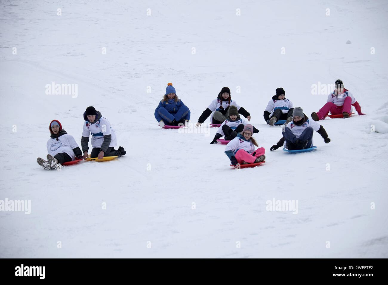 KYIV, UKRAINE - JANUARY 24, 2024 - Participants of the Snow Day event ...