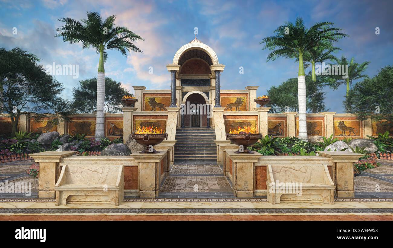 Grand royal palace courtyard with steps leading to a an entrance ...