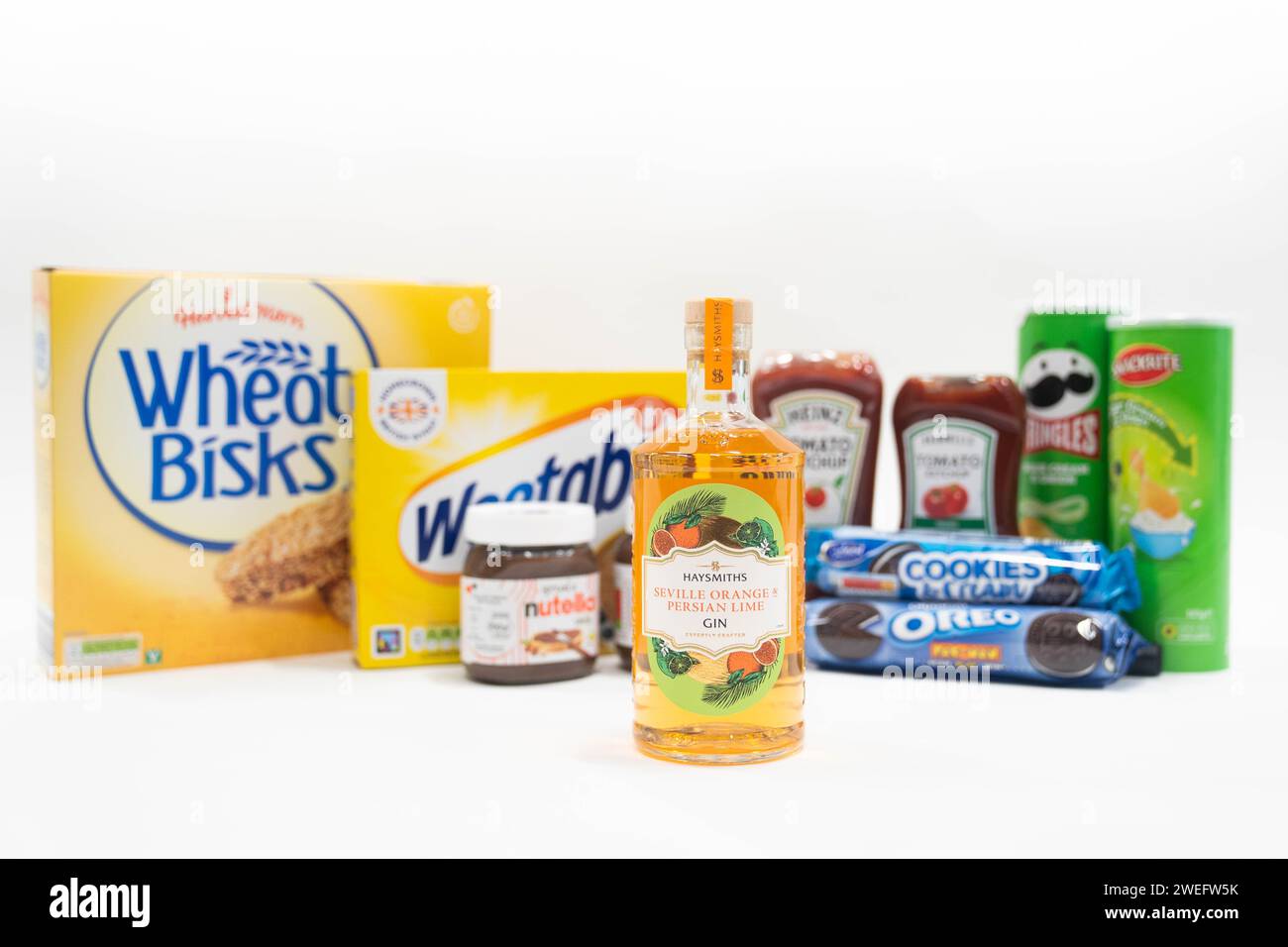 A bottle of Aldi brand Haysmith's Seville orange and Persian lime gin ...