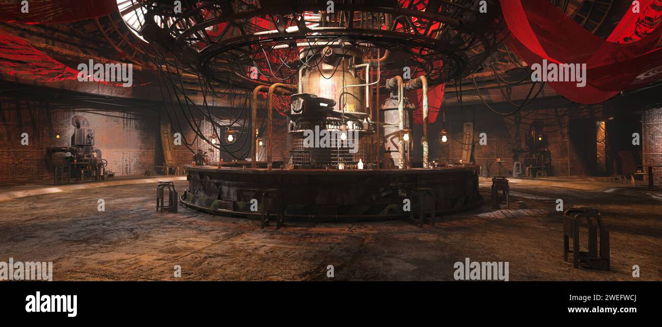Grungy futuristic fantasy cyberpunk bar. Cinematic 3D illustration ...